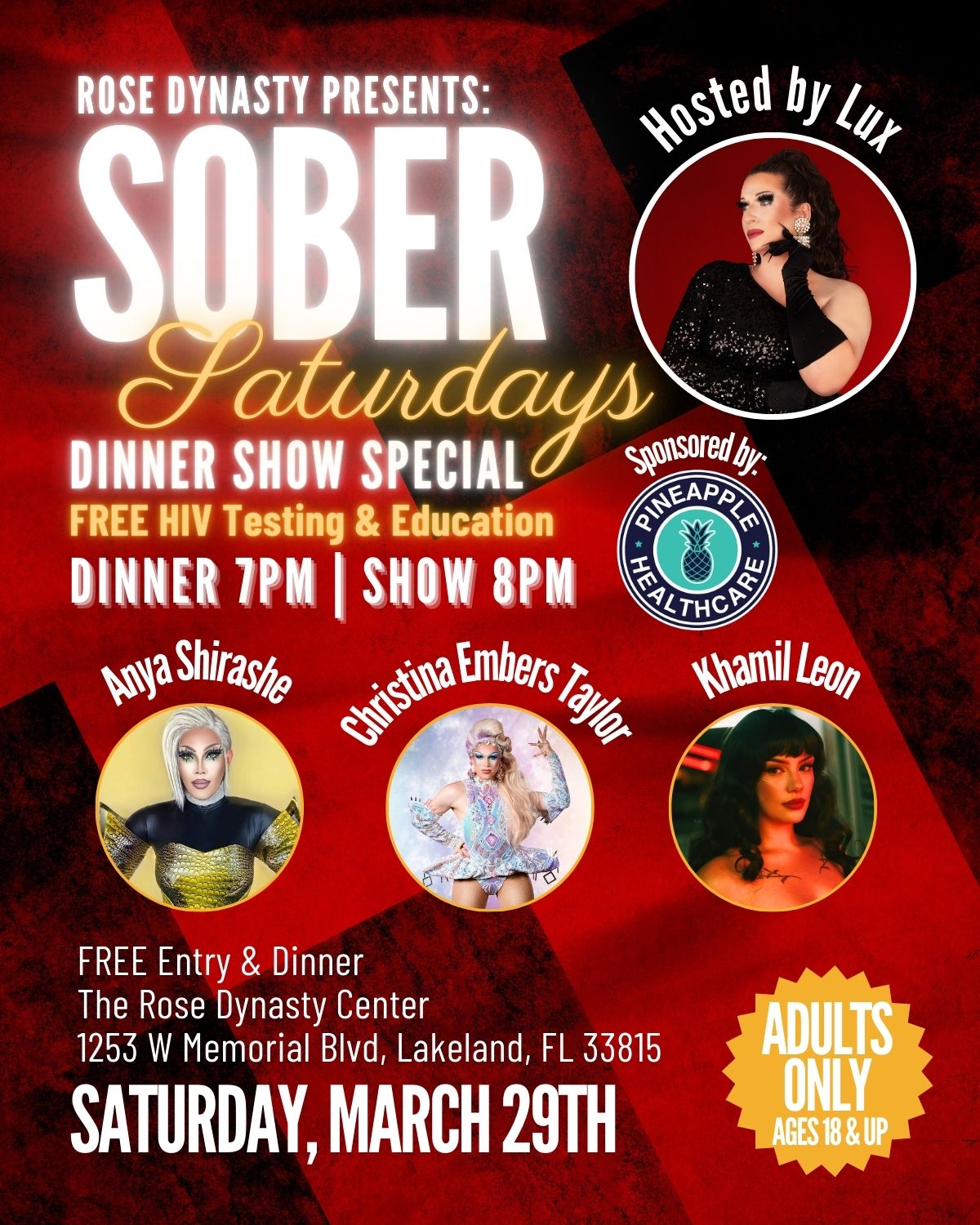 Sober Saturday:Dinner Show and Free HIV testing and education | Rose ...